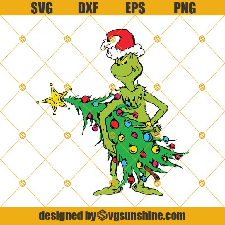 Grinch With Christmas Tree SVG, Grinch Santa Hat SVG, Grinch SVG ...