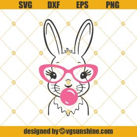 Bunny With Glasses SVG, Rabbit With Glasses SVG, Bunny With Bubble Gum ...