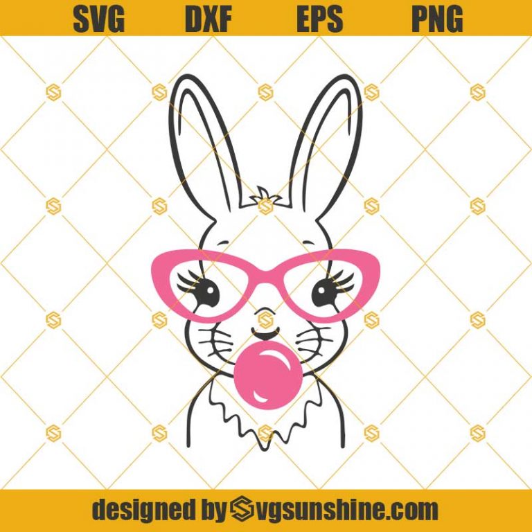 Bunny With Glasses SVG, Rabbit With Glasses SVG, Bunny With Bubble Gum ...