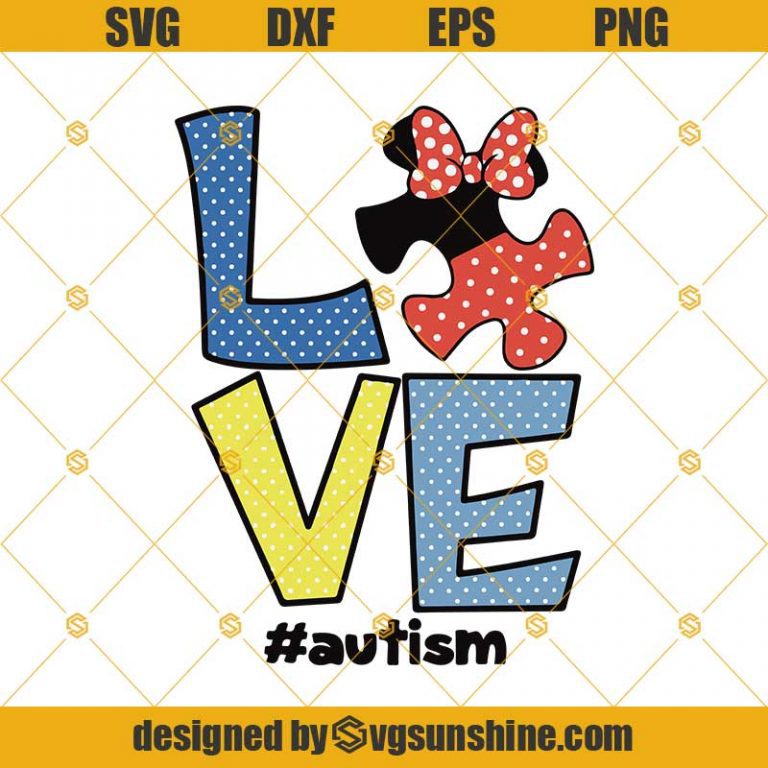 Love Autism Disney Svg, Minnie Mouse Svg, Love Mickey Autism Puzzle Svg ...