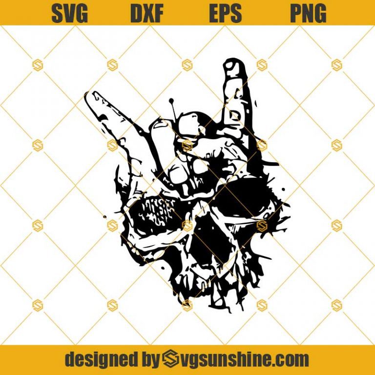 Rockers Skull Svg File, Rock Hand Sign Skull Svg Clipart, Skull Clipart ...