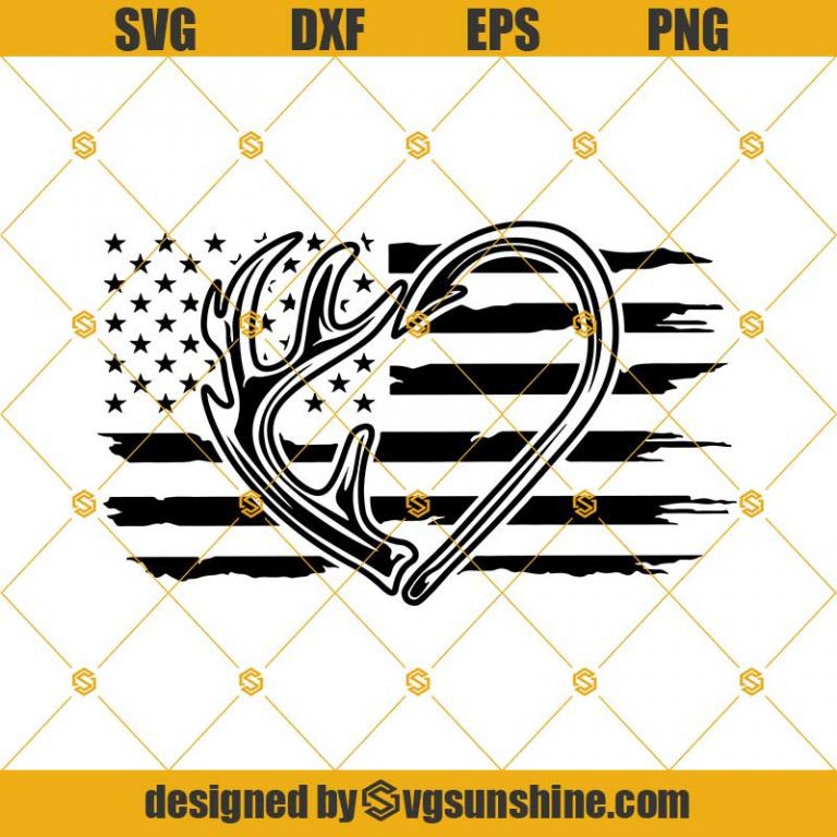 US Deer Hunting Fishing Heart Svg, Fishing Cut Files, US Hunting Svg ...