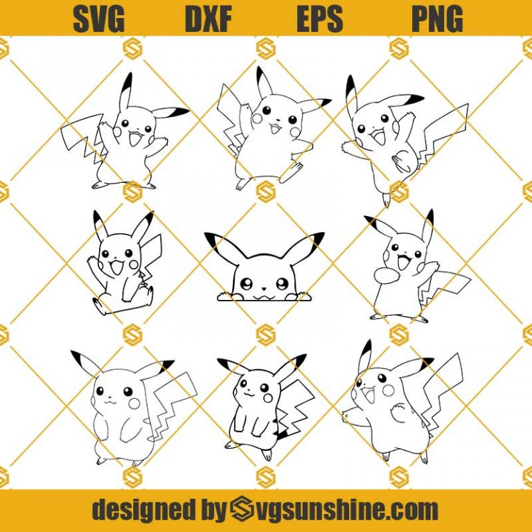 Pikachu Outline Bundle SVG PNG DXF EPS Instant download Files For ...