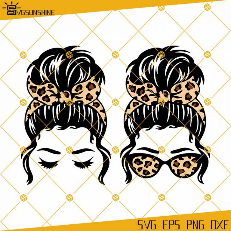 Messy Bun Bandana Glasses Leopard Print SVG, Beautiful Girl Lady Woman ...