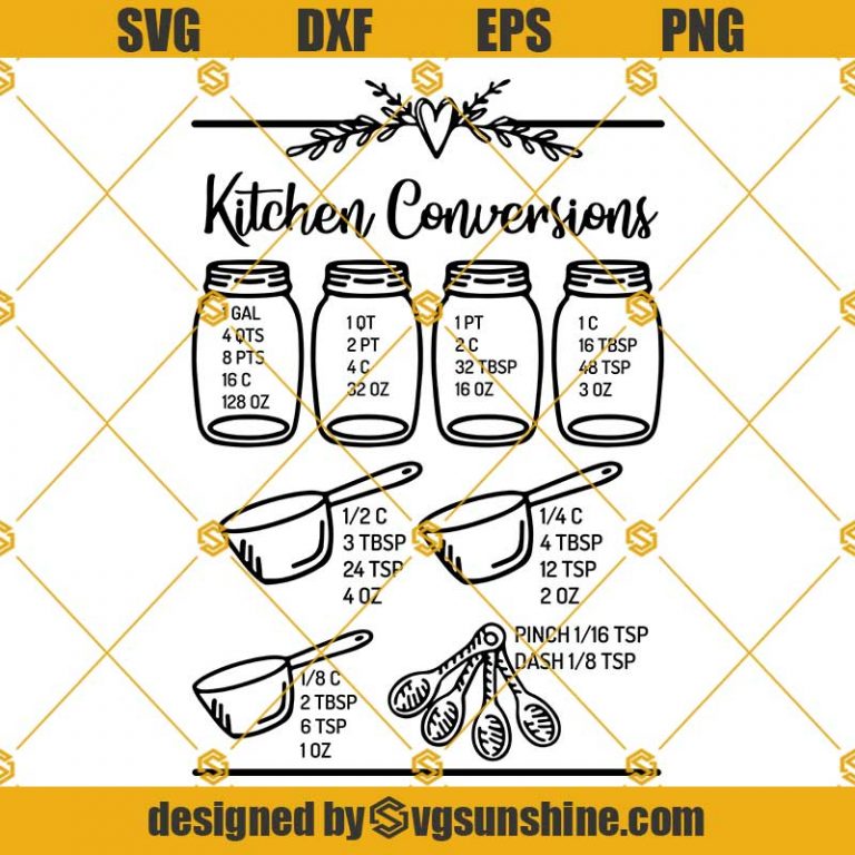 Kitchen Conversions SVG, Kitchen Conversion Chart SVG Cricut Silhouette