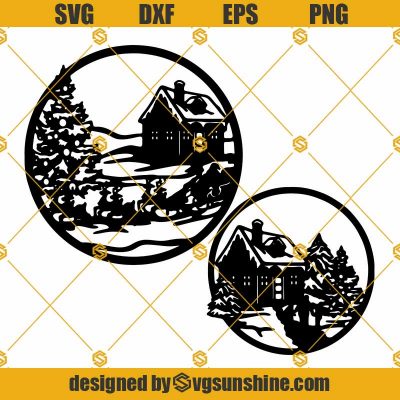 Winter Scene SVG, Christmas House SVG Cut File Cricut Clipart Bundle
