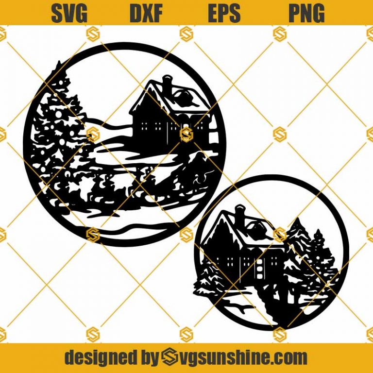 Winter Scene SVG, Christmas House SVG Cut File Cricut Clipart Bundle