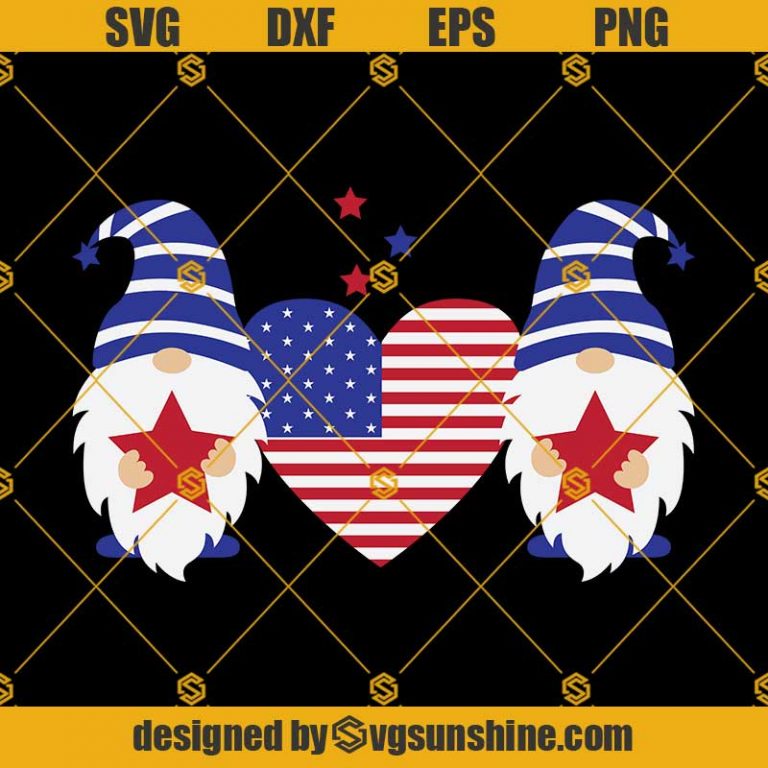 4th Of July Gnomes SVG, Gnomes With USA Flag Heart SVG, Independence ...