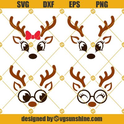 Christmas Reindeer Faces SVG Bundle, Reindeer SVG, Girl Reindeer SVG ...