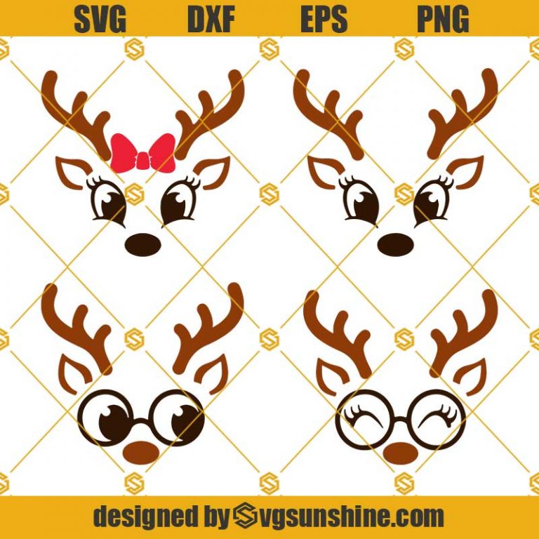 Christmas Reindeer Faces SVG Bundle, Reindeer SVG, Girl Reindeer SVG ...
