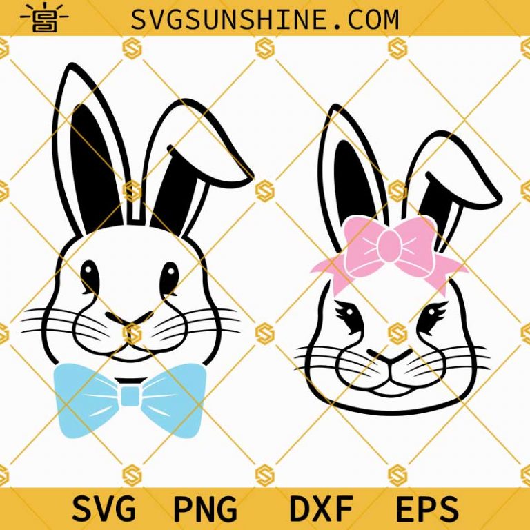 Bunny Heads With Bows SVG, Bunny Face SVG, Bunny Ears SVG, Bowtie SVG ...