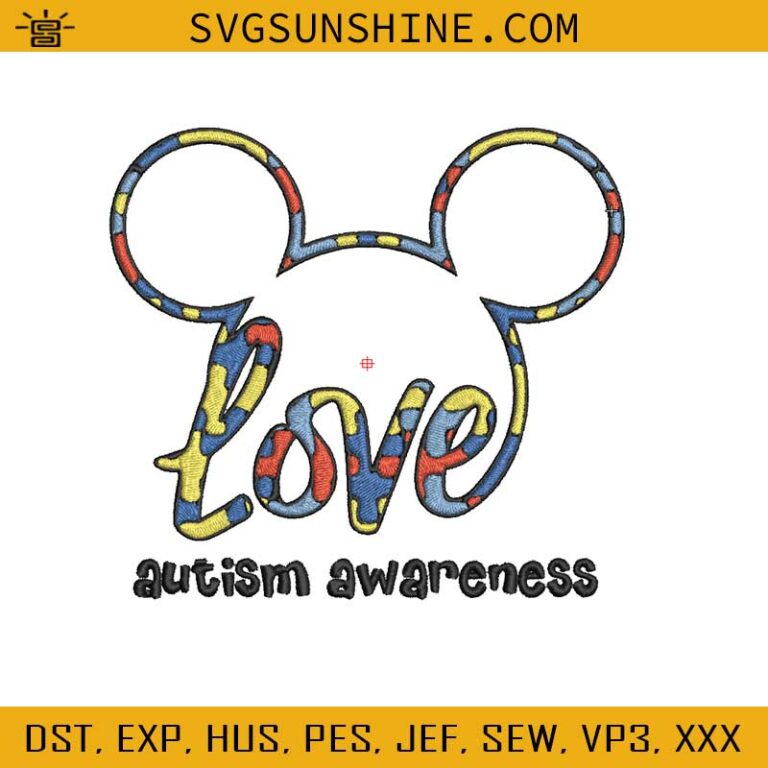 Mickey Love Autism Awareness Embroidery Designs, Autism Embroidery ...