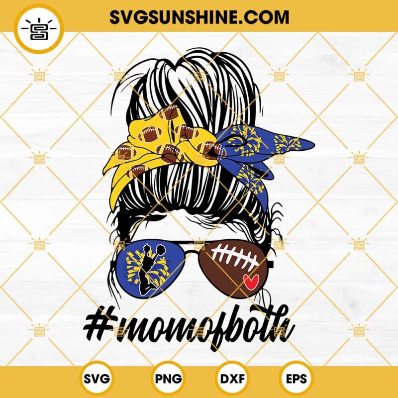 Cheer And Football MOM Of Both SVG, Blue Yellow Gold Team Colors, Messy ...