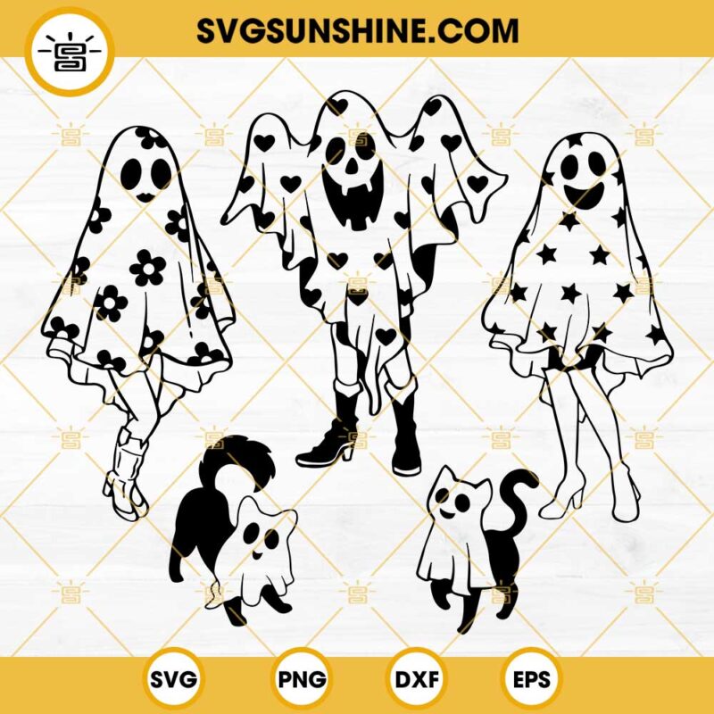 Ghost Girl And Ghost Pet SVG Bundle, Ghost Cat SVG, Ghost Dog SVG ...