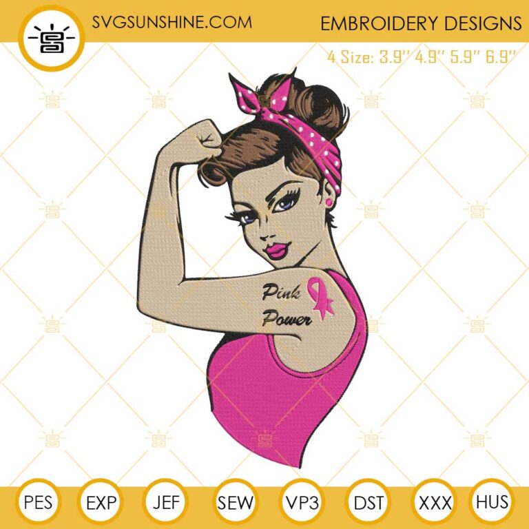 Pink Power Rosie The Riveter Embroidery Design File, Breast Cancer ...