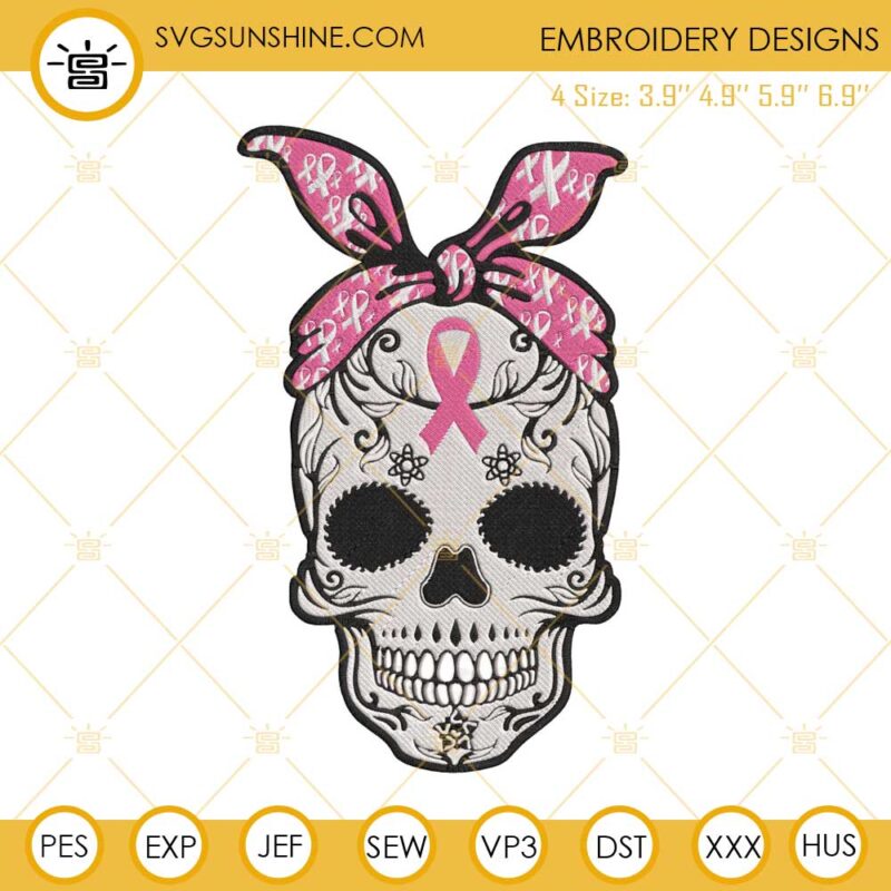 Skull Breast Cancer Awareness Embroidery Designs, Skull Pink Ribbon ...