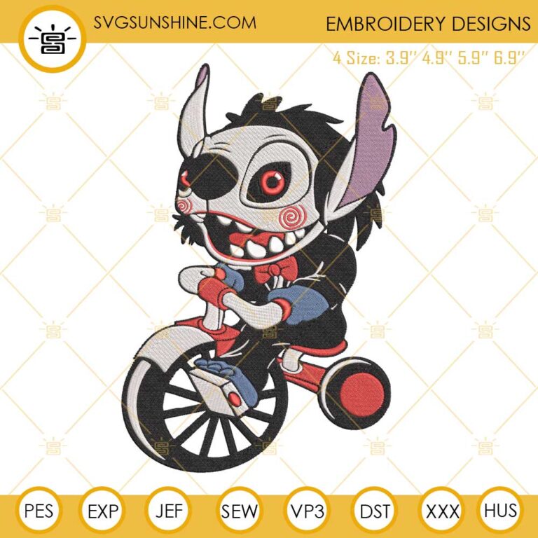 Stitch Jig Saw Horror Movie Embroidery Designs, Stitch Bicycle Clown ...