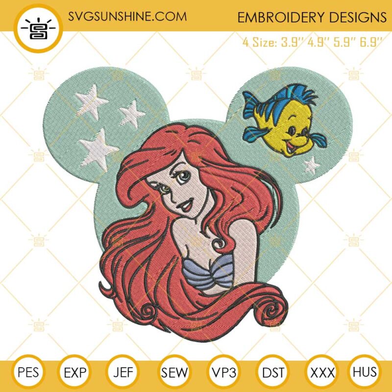 Ariel Disney Princess Embroidery Designs, The Little Mermaid Embroidery ...