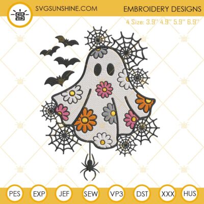 DAISY GHOST Embroidery Designs, Floral Ghost Halloween Embroidery ...