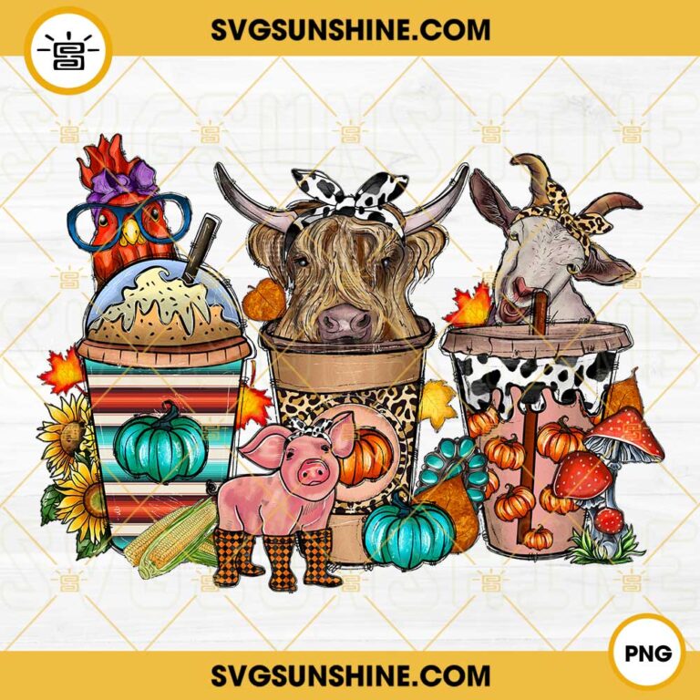 Farm Animals Coffee Latte PNG, Cow Pig Chicken Goat PNG, Fall Pumpkin ...