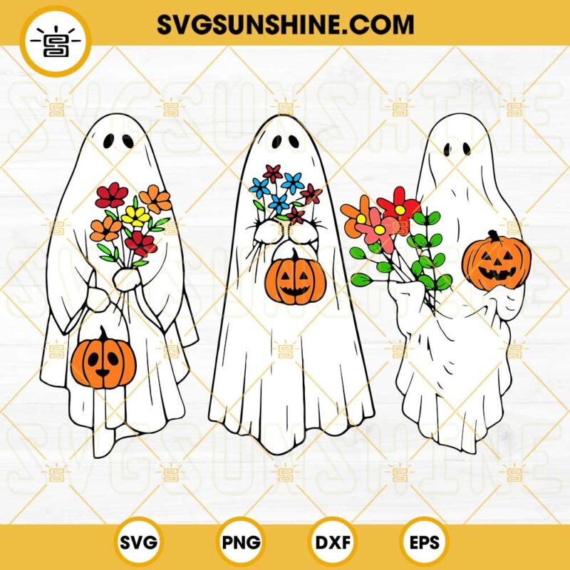 Floral Ghost Pumpkin Halloween SVG, Halloween Flowers Ghost SVG, Cute ...