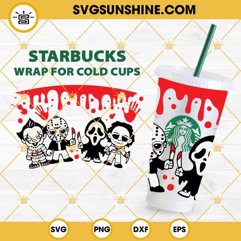 Halloween Horror Movie Starbucks Cup SVG, Scary Killers Full Wrap ...