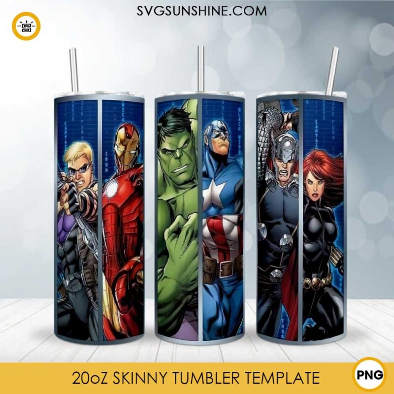 Marvel Avengers 20oz Tumbler Wrap PNG, Superhero 20oz Skinny Tumbler ...