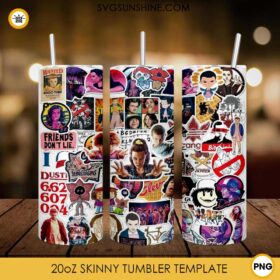 Stranger Things Stickers 20oz Skinny Tumbler Template PNG, Stranger ...