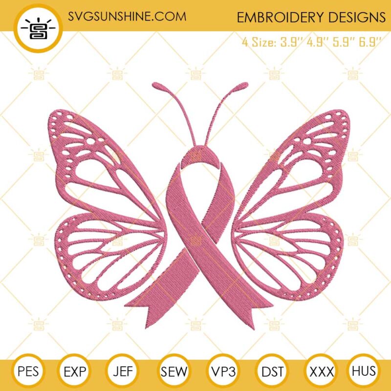 Pink Ribbon Butterfly Embroidery Design File, Butterfly Breast Cancer ...