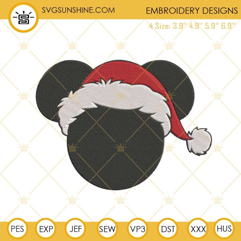 Mickey Head With Santa Hat Embroidery Designs, Christmas Mickey ...
