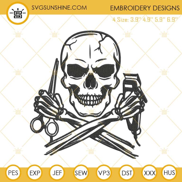 Barber Skull Embroidery Designs, Skull Hair Stylist Hair Hustler ...