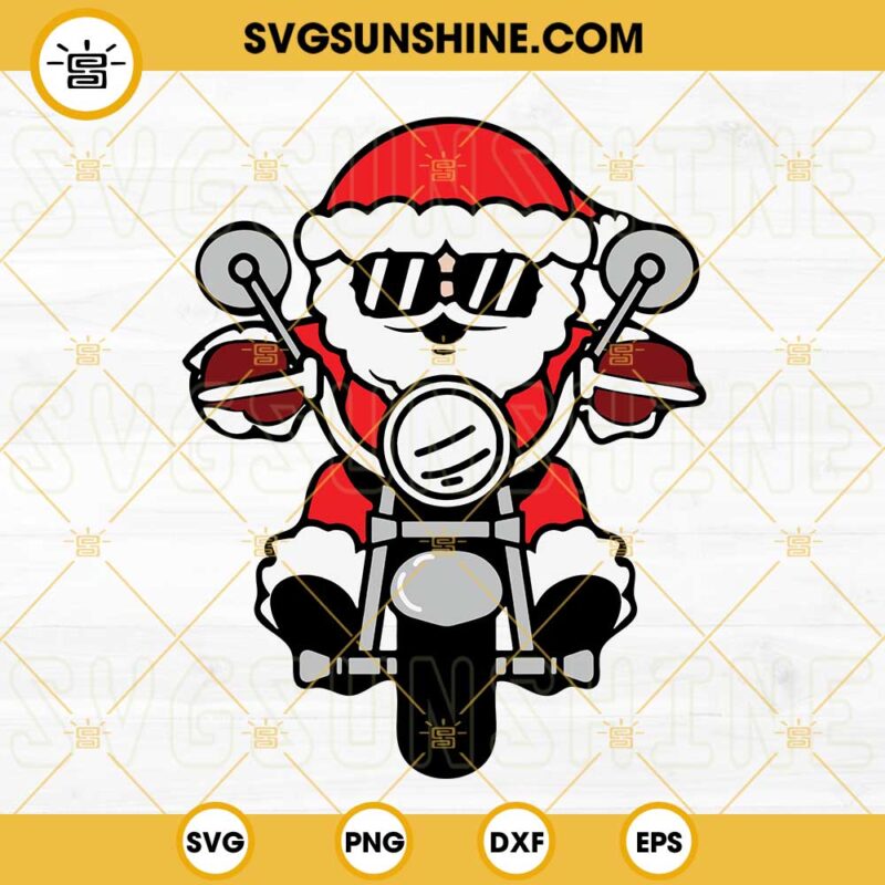 Biker Santa Claus SVG, Funny Christmas Cool Santa Claus Riding ...