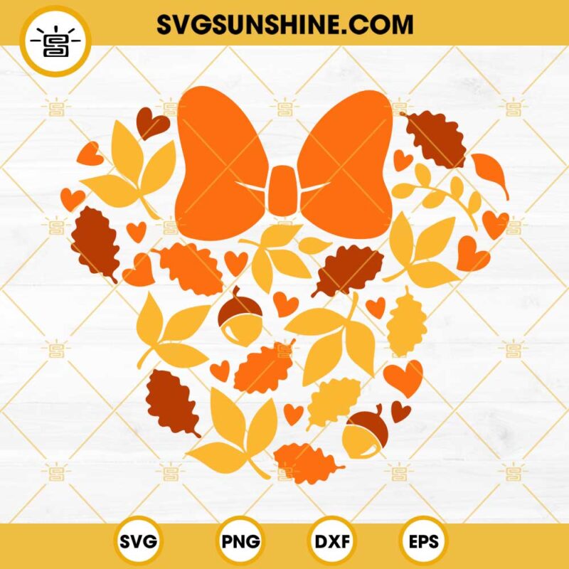 Fall Autumn Leaves Minnie Mouse Head SVG PNG DXF EPS Cricut Silhouette ...