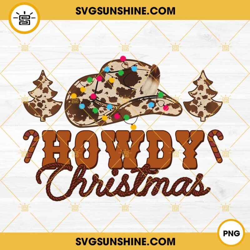 Howdy Christmas PNG, Western Cowboy Hat Christmas PNG Digital Download
