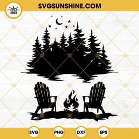 Lake Scene With Adirondack Chairs Campfire SVG, Lake And Forest Scene ...