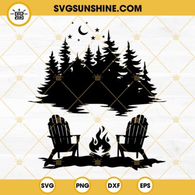 Lake Scene With Adirondack Chairs Campfire SVG, Lake And Forest Scene ...
