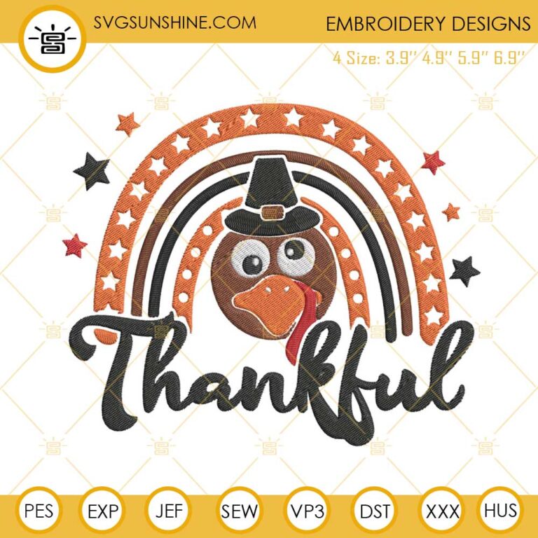 Rainbow Turkey Thankful Embroidery Designs, Thanksgiving Embroidery ...