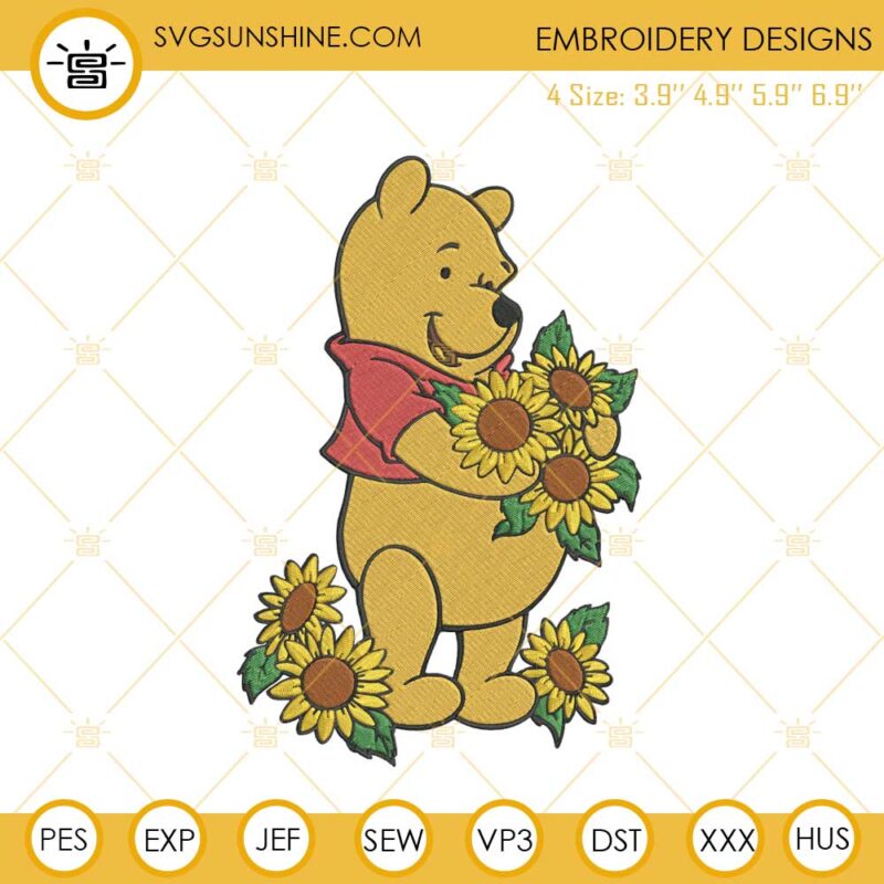 Winnie The Pooh With Sunflowers Embroidery Design File