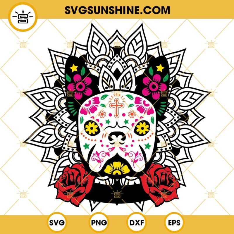 Pug Sugar Skull SVG, Day Of The Dead Pug SVG, Dia De Los Muertos Skull ...
