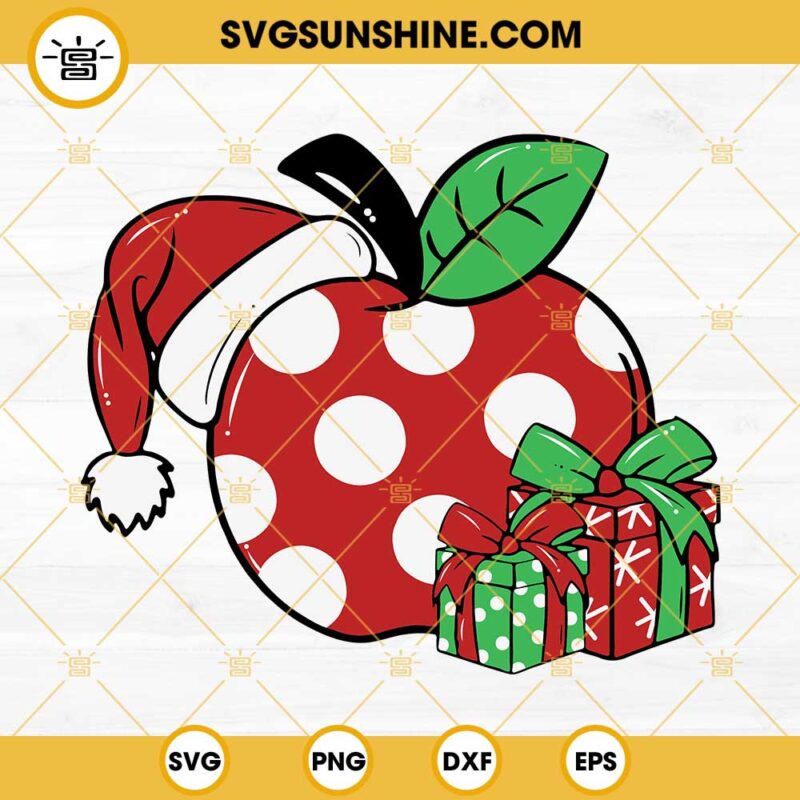 Apple Santa Hat Christmas SVG, Christmas Teacher Apple SVG, Teacher ...