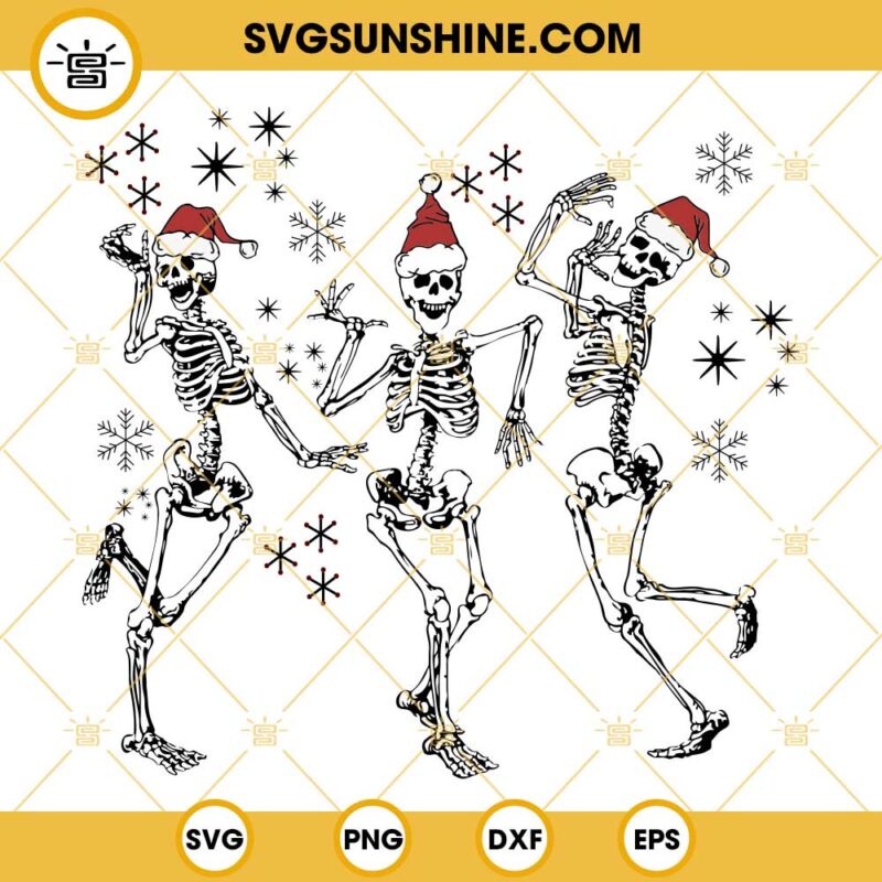 Dancing Skeletons Christmas SVG Files, Skeleton Santa Hat Christmas SVG ...