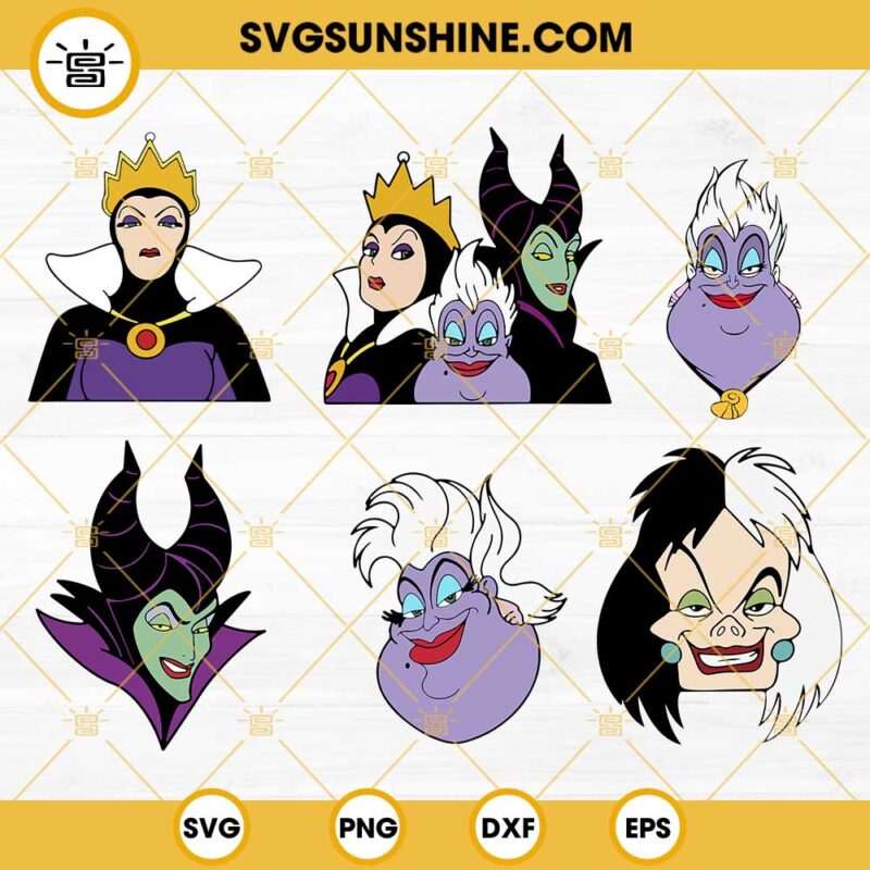 Disney Villains SVG Bundle, Ursula SVG, Cruella De Vil SVG, Maleficent ...