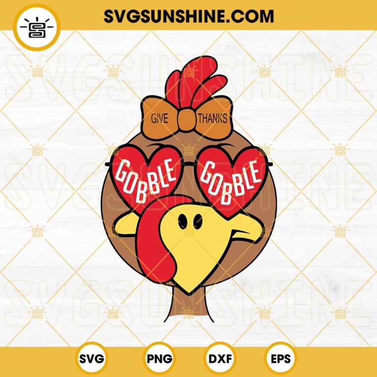 Gobble Gobble Turkey With Bow SVG, Turkey Girl SVG, Cute Turkey Gobble ...