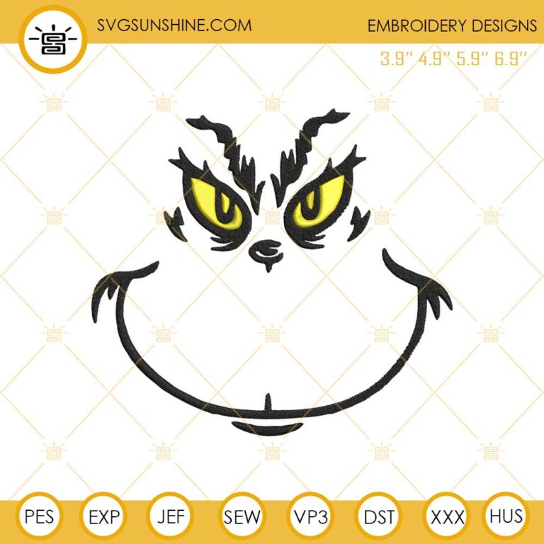 Grinch Face Embroidery Design, Grinch Embroidery Design File