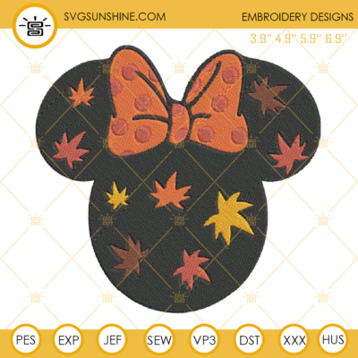 Fall Minnie Thanksgiving Embroidery Design, Fall Leaves Embroidery ...