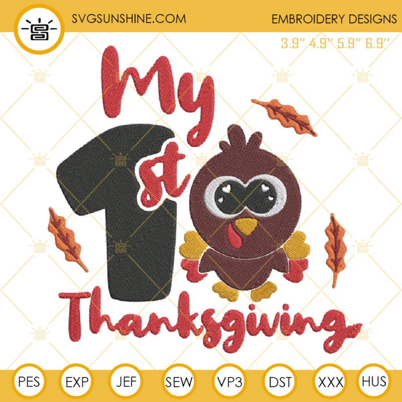 My First Thanksgiving Embroidery Design, My 1st Thanksgiving Embroidery ...