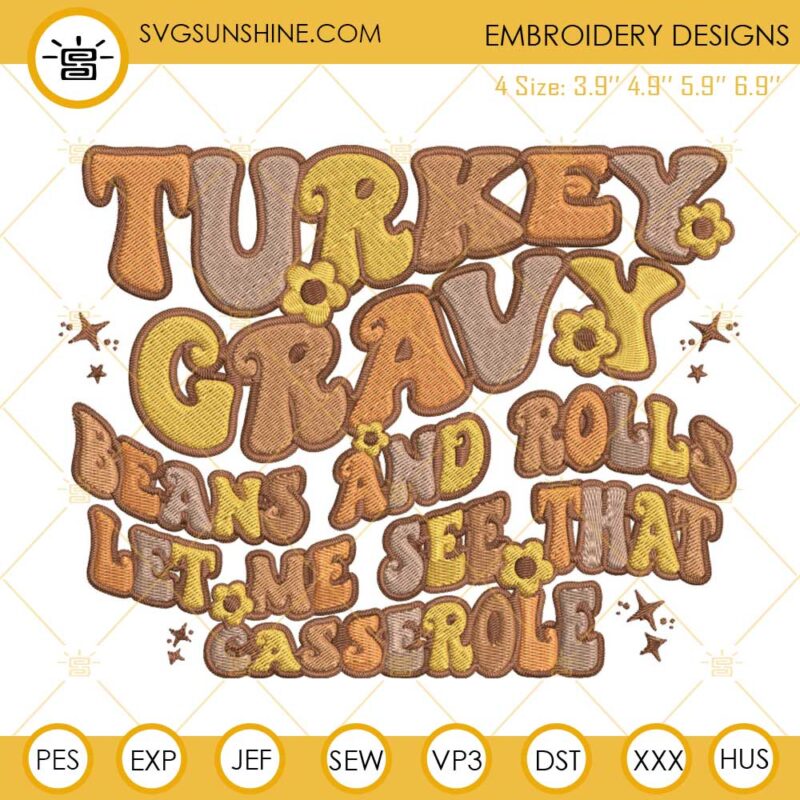 Turkey Gravy Beans And Rolls Embroidery Design, Thanksgiving Embroidery ...
