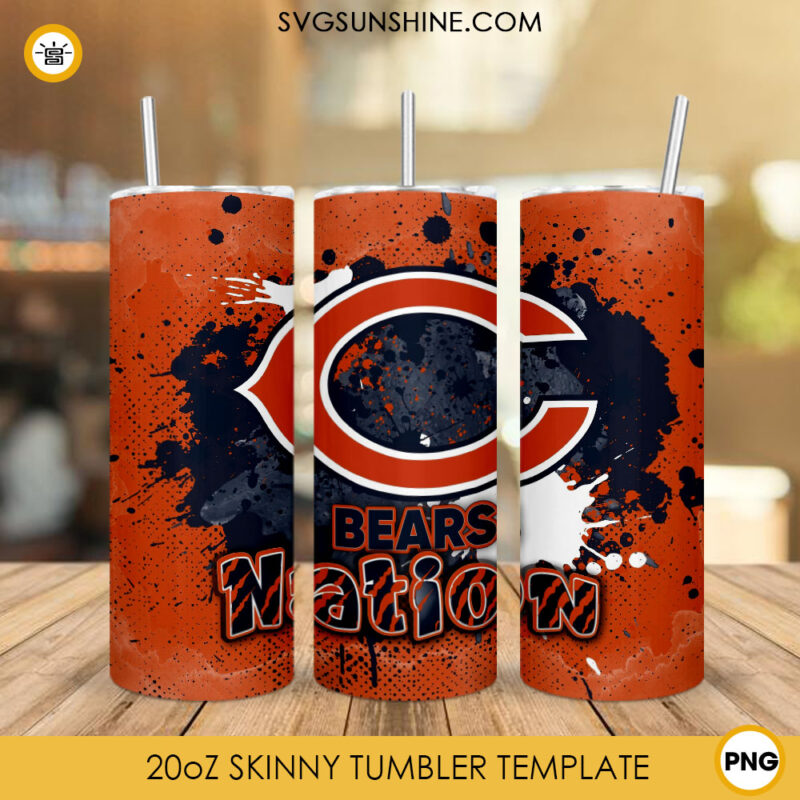 Bears Nation Tumbler Wrap PNG, Chicago Bears 20oz Skinny Tumbler PNG ...