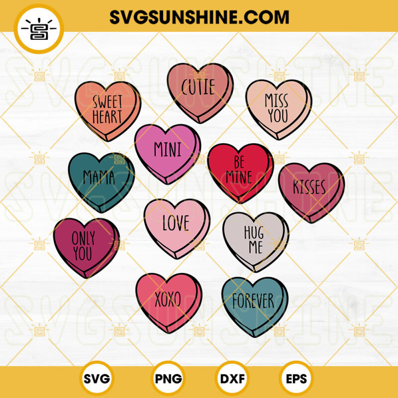Candy Hearts Valentine SVG, Conversation Heart SVG, Valentine Candy SVG ...