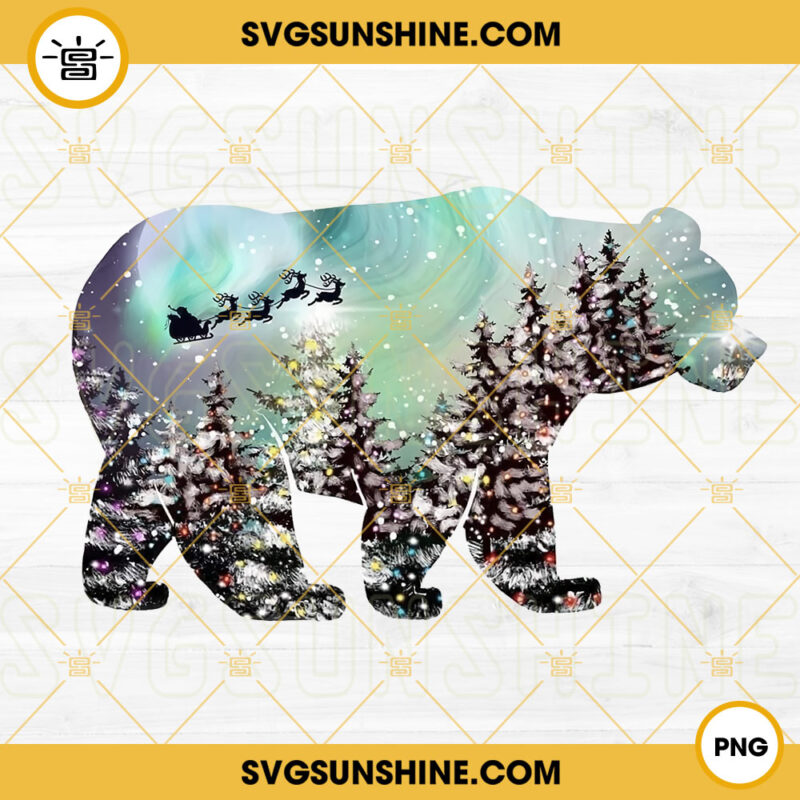 Christmas Northern Lights Bear PNG, Christmas Bear Sublimation Design ...